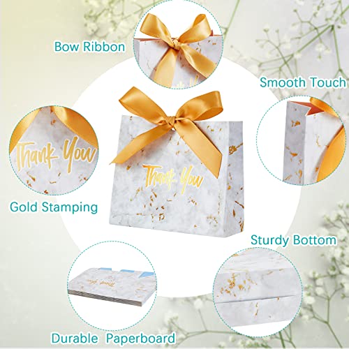 120 Pack Small Thank You Gift Bags Boxes Mini Pink Party Favor Gift Bags with Bow Ribbon Treat Boxes Mini Paper Bags for Wedding Baby Shower Party Favors Bridesmaid Celebration (White, Marble Style)