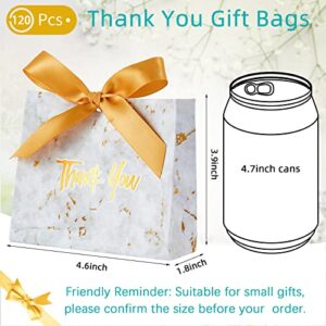 120 Pack Small Thank You Gift Bags Boxes Mini Pink Party Favor Gift Bags with Bow Ribbon Treat Boxes Mini Paper Bags for Wedding Baby Shower Party Favors Bridesmaid Celebration (White, Marble Style)