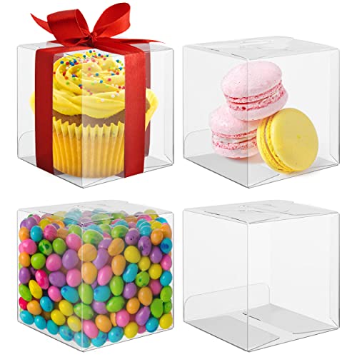 Gift Boxes, Clear Plastic Favor Box, 3x3x3 Inch, 50 Pack, Transparent, Small, Square, Storage Bins, Empty Boxed Containers, Wedding, Party, Birthday Present, Candy, Cookie, Cupcake, Jewelry