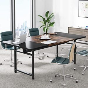 tribesigns 6ft conference table, 70.8″ w x 35.43″ d meeting room table boardroom desk for office conference room, splicing board with heavy duty metal frame, rustic brown/black