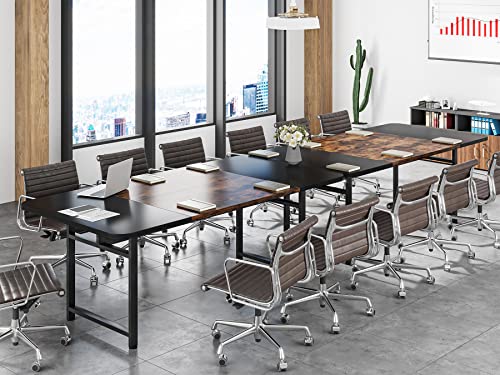 Tribesigns 6FT Conference Table, 70.8" W x 35.43" D Meeting Room Table Boardroom Desk for Office Conference Room, Splicing Board with Heavy Duty Metal Frame, Rustic Brown/Black