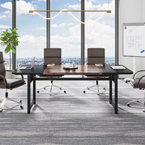 Tribesigns 6FT Conference Table, 70.8" W x 35.43" D Meeting Room Table Boardroom Desk for Office Conference Room, Splicing Board with Heavy Duty Metal Frame, Rustic Brown/Black