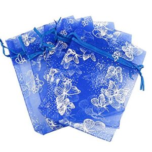 Tovip Wholesale 100PCS Organza Bag Butterfly Design Wedding Pouches Jewelry Packaging Bags (Dark Blue, 3.5x4.5 (9x12cm))