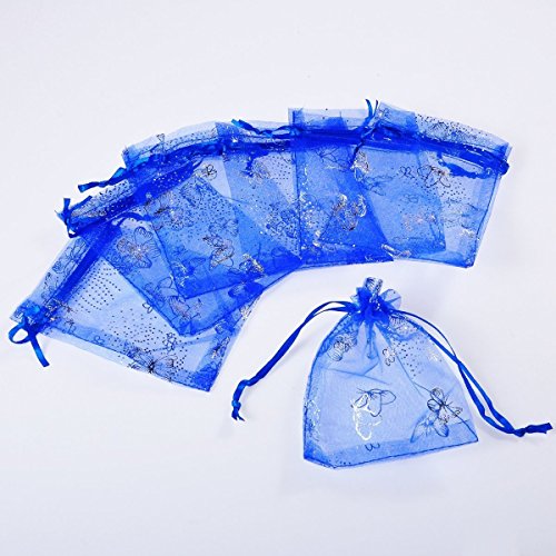 Tovip Wholesale 100PCS Organza Bag Butterfly Design Wedding Pouches Jewelry Packaging Bags (Dark Blue, 3.5x4.5 (9x12cm))