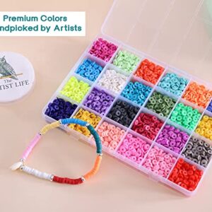 The Artist Life 6000 Clay Heishi Beads Bracelet Making Kit, 24 Colors with 1000+ Letters & Decorative Beads, 6mm Flat Polymer Clay Beads, DIY Jewelry Making Kit, Craft Kit, Bracelets, Necklaces