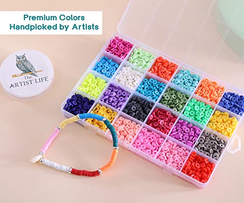 The Artist Life 6000 Clay Heishi Beads Bracelet Making Kit, 24 Colors with 1000+ Letters & Decorative Beads, 6mm Flat Polymer Clay Beads, DIY Jewelry Making Kit, Craft Kit, Bracelets, Necklaces