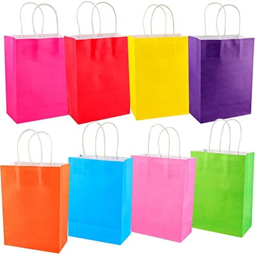 Sulawskys Kraft Paper Party Favor Gift Bags 24PCS 8 Colors Rainbow Kraft Goodie Bags Bulk with Handles for Kids DIY Birthday Party Small Gift Wedding