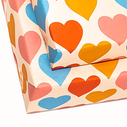 CENTRAL 23 Wedding Gift Wrapping Paper - Heart Wrapping Paper for Her - 6 Sheets of Gift Wrap for Women - For Birthday Anniversary Bridal Shower Valentines Day - Comes With Fun Stickers