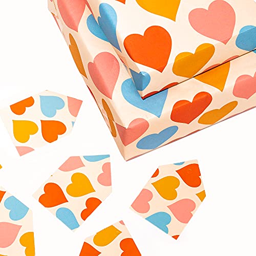 CENTRAL 23 Wedding Gift Wrapping Paper - Heart Wrapping Paper for Her - 6 Sheets of Gift Wrap for Women - For Birthday Anniversary Bridal Shower Valentines Day - Comes With Fun Stickers