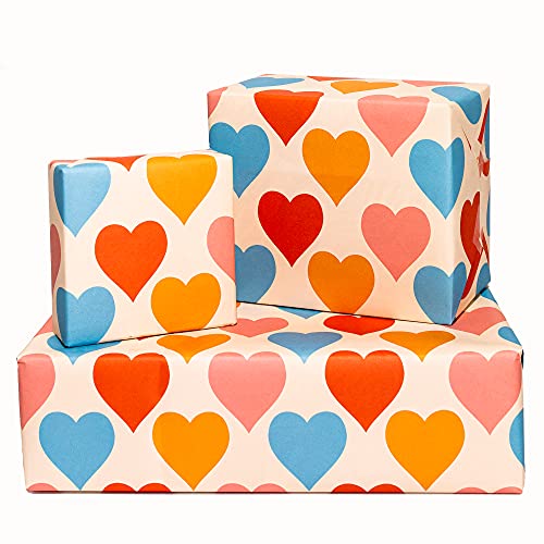 CENTRAL 23 Wedding Gift Wrapping Paper - Heart Wrapping Paper for Her - 6 Sheets of Gift Wrap for Women - For Birthday Anniversary Bridal Shower Valentines Day - Comes With Fun Stickers