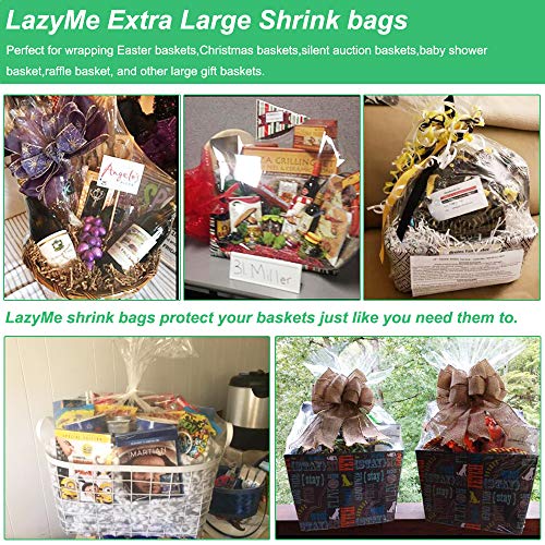 LazyMe Extra Large Jumbo Shrink Wrap Bags Cellophane Bags for Easter Baskets - 37 x 45 Inch Premium Quality Bags (5 pcs)