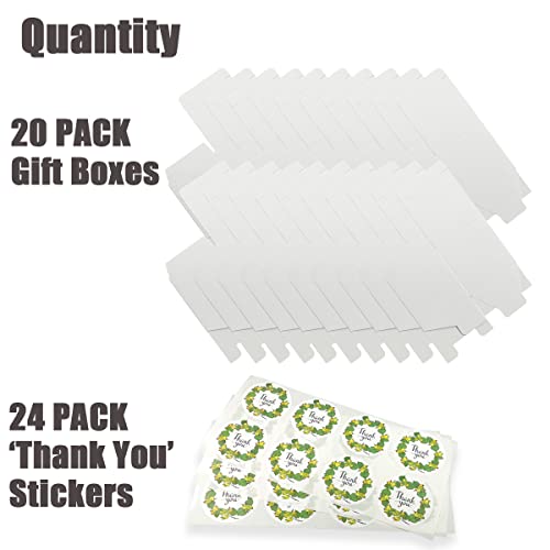 Frantis White Gift Boxes 20 Pack 5x5x5 inch Small Gift Boxes with Lids for Party Gift Boxes, Ornament Boxes, Christmas Gift Boxes, Wedding Boxes Easy to Assemble Gift Box with 24 Thank You Stickers