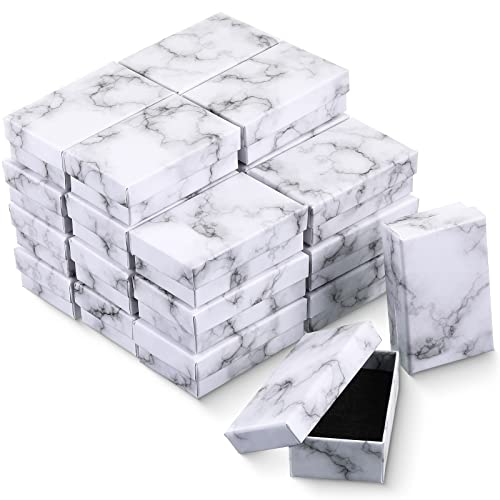 Thenshop 24 Pcs Jewelry Gift Boxes Cardboard Jewelry Boxes Packaging Mini Marble Gift Box for Necklace Pendant Jewelry Packaging for Small Business Bracelet Earring Ring 2 X 3.1 X 1.1 Inch