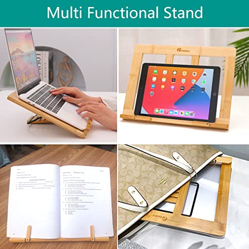 Bamboo Laptop Stand, COIWAI Tablet Stand Book with Angle Adjustable, Foldable Page Holders Desktop for Cookbook Reading Music Document Art Easel, Porable Stand Compatible Notebook MacBook iPad