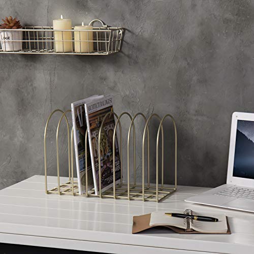 MyGift Large Desktop Document Holder, Brass Metal Wire File Folder Organizer Rack with 8-Slots and Arch Design