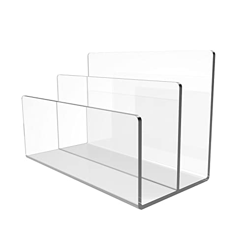 Boloyo Acrylic 2 Sections File Holder,Clear File Organizer Letter Sorter Holder for Desk,Fit for Office File Organizer Wallet & Purse Display Stand (Clear 2 Sections 1PC)