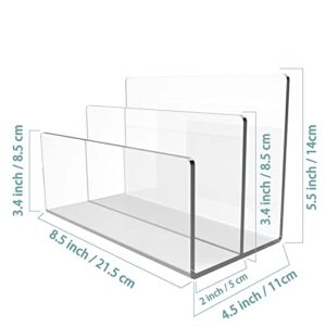 Boloyo Acrylic 2 Sections File Holder,Clear File Organizer Letter Sorter Holder for Desk,Fit for Office File Organizer Wallet & Purse Display Stand (Clear 2 Sections 1PC)