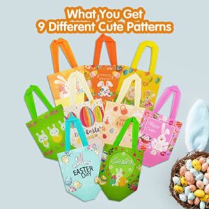 M-Sorflly Easter Bags（9Pcs）- Easter Gift Bags for Kids with Handles, Small Easter Egg Hunt Bags, Reusable Non-Woven Bunny Tote Bags for Easter Treat, Game & Party Supplies Size 8 * 8 * 6inches