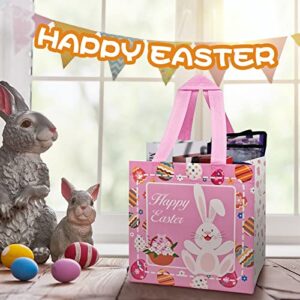 M-Sorflly Easter Bags（9Pcs）- Easter Gift Bags for Kids with Handles, Small Easter Egg Hunt Bags, Reusable Non-Woven Bunny Tote Bags for Easter Treat, Game & Party Supplies Size 8 * 8 * 6inches