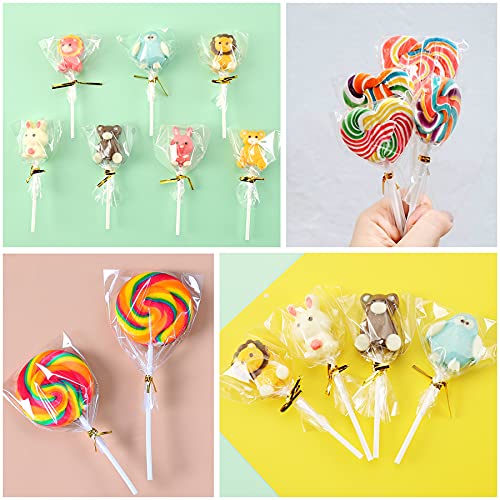 Augshy Cake Pop Bags, 300 Pcs 4x6 Treat Cello Bags for lollipop with 300 Twist Ties, 1.4 mils Thickness OPP Plastic Bags for Lollipop Candy Chocolate Cookie Wrapping