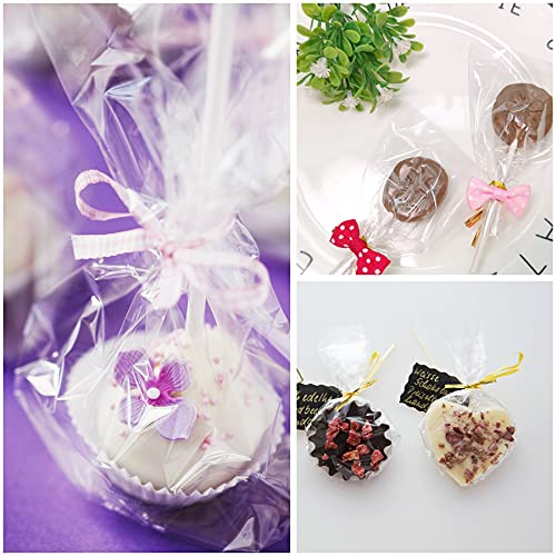 Augshy Cake Pop Bags, 300 Pcs 4x6 Treat Cello Bags for lollipop with 300 Twist Ties, 1.4 mils Thickness OPP Plastic Bags for Lollipop Candy Chocolate Cookie Wrapping