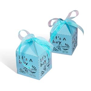 yozatia 50pcs laser cut baby carriage favor box bomboniere gift candy boxes baby shower party decoration,2.2 x 2.2 x 2.2 inches（blue）