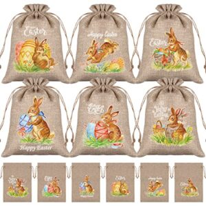 whaline 24pcs easter burlap gift bag linen jute drawstring bag 5.9 x 7.9 inch easter bunny rabbit gift pouch bag rustic hunt bag for party favor diy craft