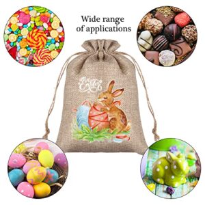 Whaline 24Pcs Easter Burlap Gift Bag Linen Jute Drawstring Bag 5.9 x 7.9 Inch Easter Bunny Rabbit Gift Pouch Bag Rustic Hunt Bag for Party Favor DIY Craft