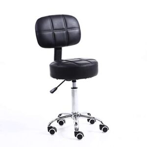 kktoner round rolling stool with back pu leather height adjustable swivel drafting work spa salon stools chair with wheels (black)