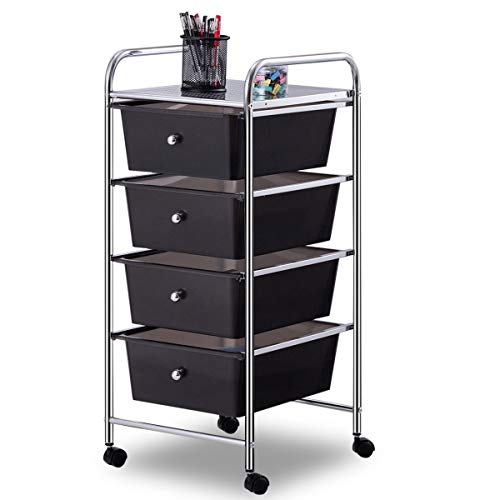 Giantex 4 Drawers Cart Storage Bin Organizer Rolling Storage Cart Metal Frame Plastic Drawers Flexible Wheels Home Office Scrapbook Supply & Paper Shelf