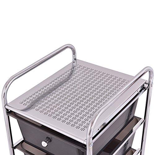 Giantex 4 Drawers Cart Storage Bin Organizer Rolling Storage Cart Metal Frame Plastic Drawers Flexible Wheels Home Office Scrapbook Supply & Paper Shelf