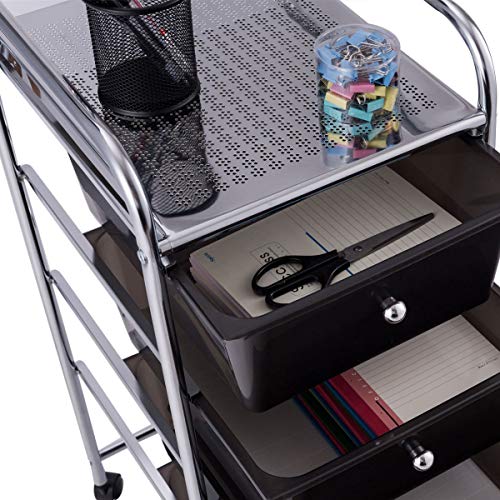 Giantex 4 Drawers Cart Storage Bin Organizer Rolling Storage Cart Metal Frame Plastic Drawers Flexible Wheels Home Office Scrapbook Supply & Paper Shelf