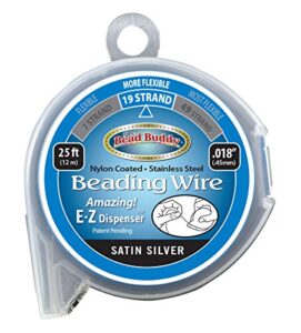 bead buddy 19 strand beading wire, satin silver 25ft 0.18″