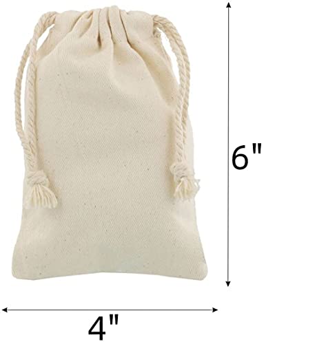 Sarasweet Cotton Muslin Drawstring Bags,Reusable Fabric Sachet Bag (4 by 6 Inches) Cloth Party Favor Gift Bags for Party Wedding Storage Home Supplies,50 Pieces Cotton Pouches