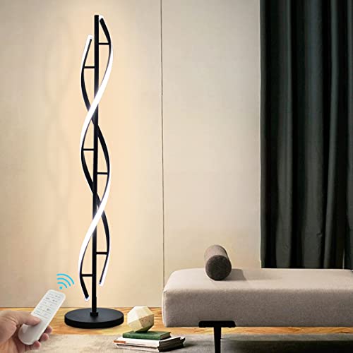 LENIVER LED Spiral Floor Lamp, Unique 3 Color Dimmable Standing Lamp, Modern Creative Standing Pole Lamps with Remote Control for Living Room, Bedroom and Office - Black