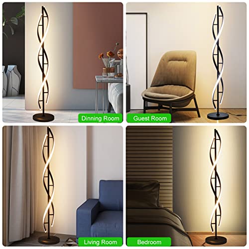 LENIVER LED Spiral Floor Lamp, Unique 3 Color Dimmable Standing Lamp, Modern Creative Standing Pole Lamps with Remote Control for Living Room, Bedroom and Office - Black