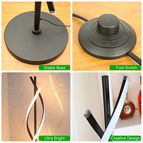 LENIVER LED Spiral Floor Lamp, Unique 3 Color Dimmable Standing Lamp, Modern Creative Standing Pole Lamps with Remote Control for Living Room, Bedroom and Office - Black