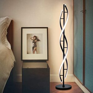 LENIVER LED Spiral Floor Lamp, Unique 3 Color Dimmable Standing Lamp, Modern Creative Standing Pole Lamps with Remote Control for Living Room, Bedroom and Office - Black