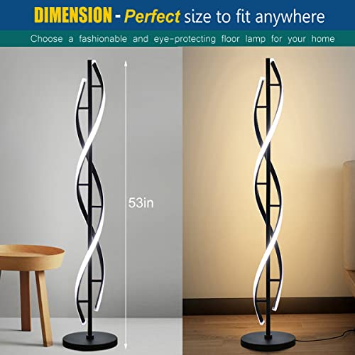 LENIVER LED Spiral Floor Lamp, Unique 3 Color Dimmable Standing Lamp, Modern Creative Standing Pole Lamps with Remote Control for Living Room, Bedroom and Office - Black