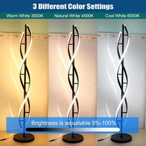 LENIVER LED Spiral Floor Lamp, Unique 3 Color Dimmable Standing Lamp, Modern Creative Standing Pole Lamps with Remote Control for Living Room, Bedroom and Office - Black