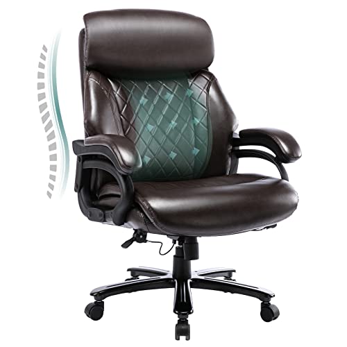 Big and Tall Office Chair 400lbs-Heavy Duty Executive Desk Chair with Extra Wide Seat, High Back Ergonomic Leather Computer Chair with Tilt Rock&Tension, Padded Armrests-Diamond Brown