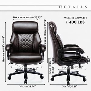 Big and Tall Office Chair 400lbs-Heavy Duty Executive Desk Chair with Extra Wide Seat, High Back Ergonomic Leather Computer Chair with Tilt Rock&Tension, Padded Armrests-Diamond Brown