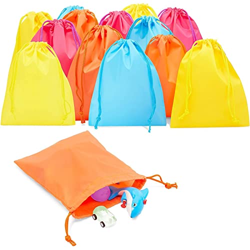 Drawstring Gift Bags for Party Favors, Blue, Yellow, Orange, Pink (8 x 10 in, 24 Pieces)