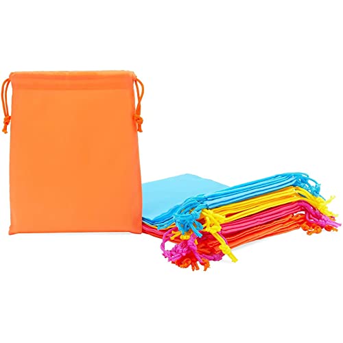 Drawstring Gift Bags for Party Favors, Blue, Yellow, Orange, Pink (8 x 10 in, 24 Pieces)