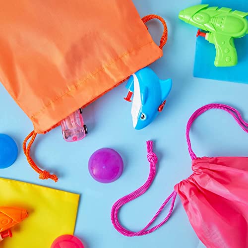 Drawstring Gift Bags for Party Favors, Blue, Yellow, Orange, Pink (8 x 10 in, 24 Pieces)