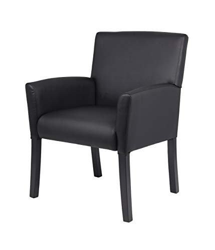 Boss Office Products Executive Box Arm Chair with Mahogany Finish in Black