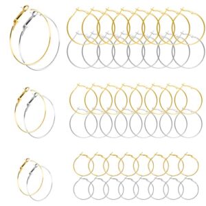 60pcs beading hoop earrings finding,funcyboo round earring hoop open earring beading hoop for jewelry making diy crafts 30mm 40mm 50mm