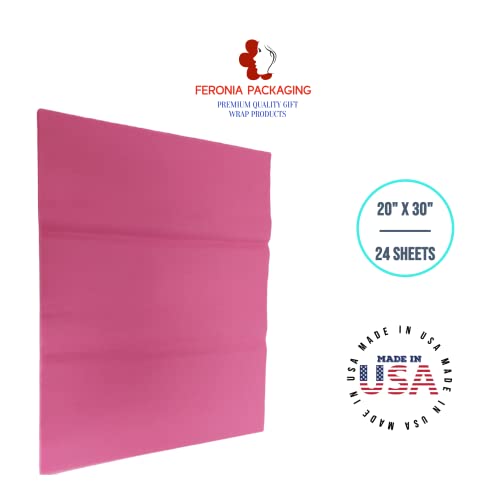 Hot Pink Tissue Paper Squares, Bulk 24 Sheets, Premium Gift Wrap and Art Supplies for Birthdays, Holidays, or Presents by Feronia packaging, Large 20 Inch x 30 Inch