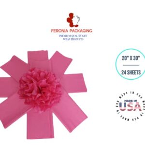 Hot Pink Tissue Paper Squares, Bulk 24 Sheets, Premium Gift Wrap and Art Supplies for Birthdays, Holidays, or Presents by Feronia packaging, Large 20 Inch x 30 Inch