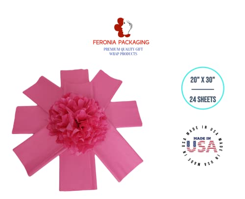 Hot Pink Tissue Paper Squares, Bulk 24 Sheets, Premium Gift Wrap and Art Supplies for Birthdays, Holidays, or Presents by Feronia packaging, Large 20 Inch x 30 Inch